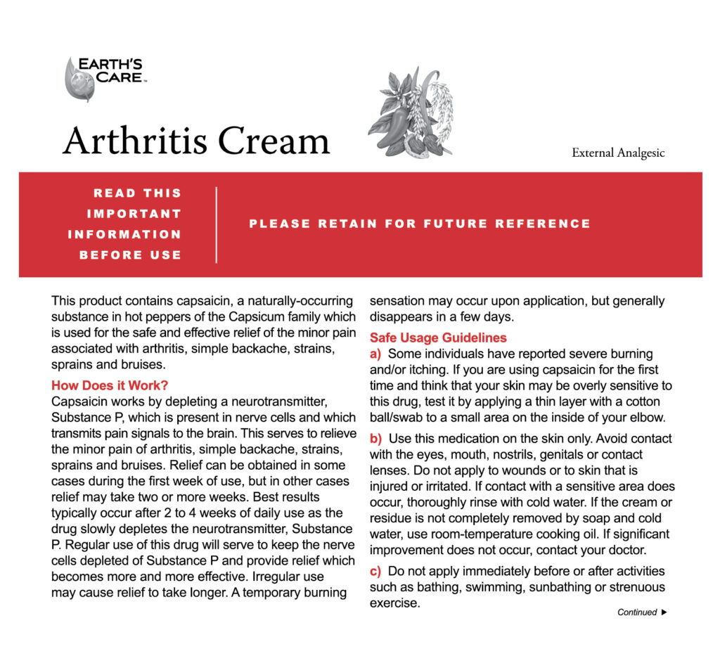 Arthritis Cream 2.4 OZ. | Earth's Care